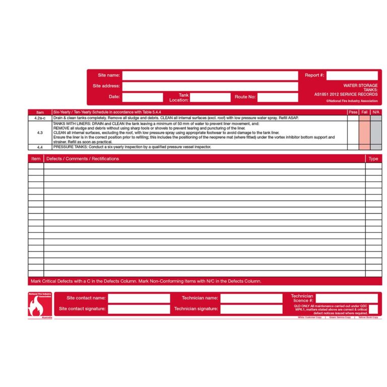 FLBA 206 Water Storage Tanks – Fire Logbooks Australia